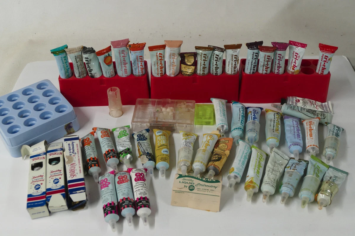 VINTAGE TRI CHEM Liquid Embroidery Paint Set W/Rose Tote 48, 42% OFF