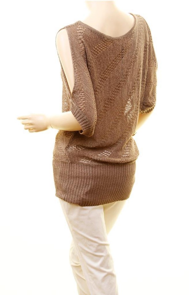 Plus Size Open Shoulder Perforate Knit Pullover Sweater Tunic Shirt Top ...