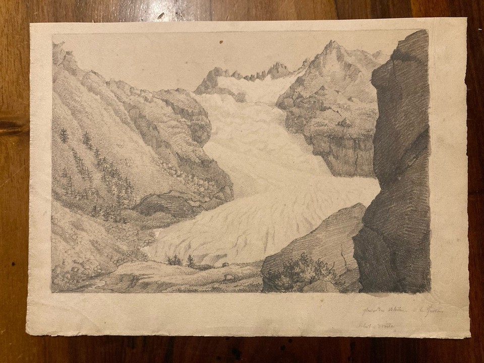 Drawing Xixth 1830 Pencil to Identify Glacier Du Rhone Swiss Alps ...