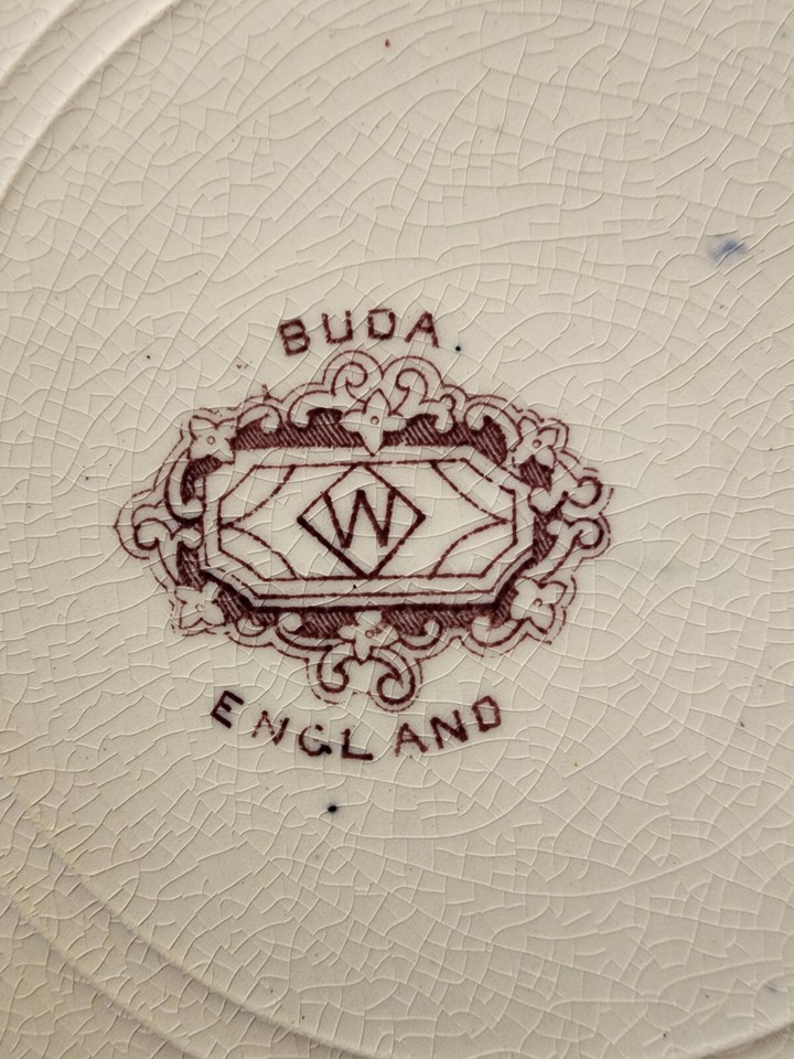 Antique BUDA England Staffordshire Red Transfer Ware Plate 8 1/2 Maroon ...