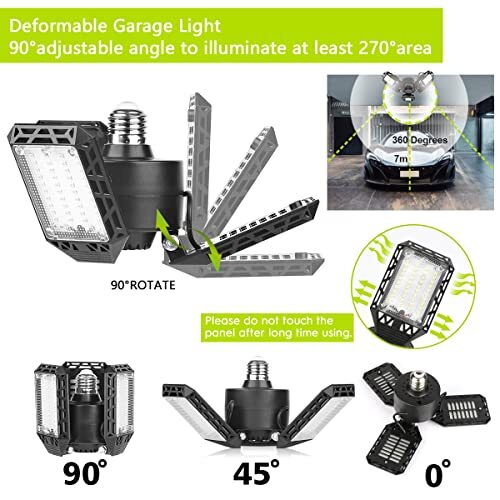 4 Pack Led Garage Lights 60W Deformable Garage Ceiling Light 8000lm E26 ...