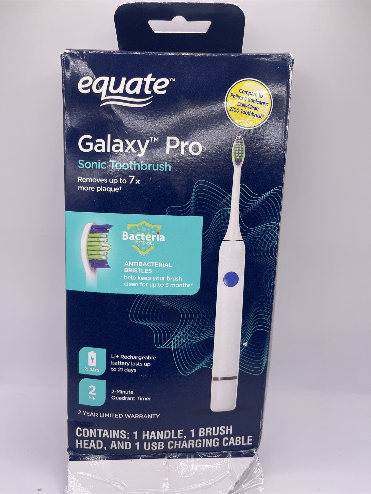 Equate Galaxy Pro Sonic Toothbrush Rechargable Electric Opened Box ...