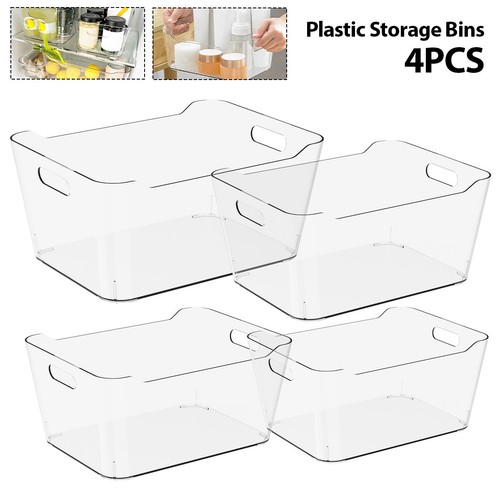 4 Pcs Plastic Storage Bins Transparent Storage Box 4 Sizes Cabinet FI ...