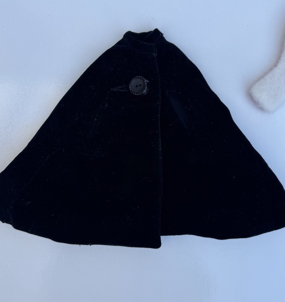 Vintage 60’s Barbie Winter Black Velvet Cape Coat White Fur Shrug Hat ...
