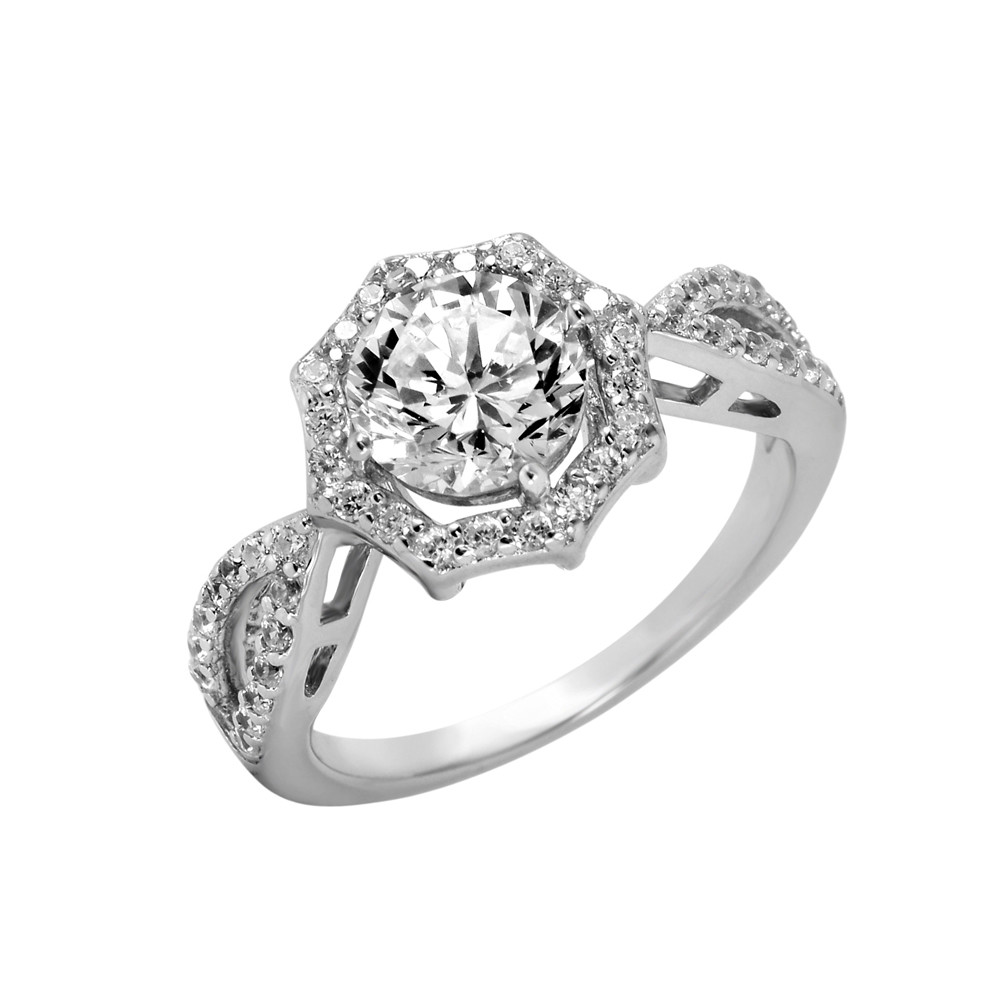 Sterling Silver Octagon Shape CZ Stones Ring w/ 6 mm (1 ct) Round Cut ...