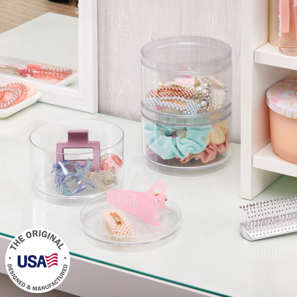 Bella Stackable Clear Plastic Container (Set of 3) round Vanity Storage ...
