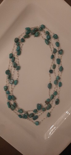 Extra Long Silver Necklace with Natural Turquoise Stones 100" Long | eBay