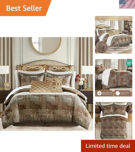 Chic King Comforter Ensemble -Luxe Chenille Jacquard + Elegant Shams ...