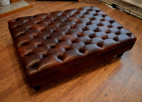 Extra Large Chesterfield Deep Button Large Footstool in Chestnut Faux ...