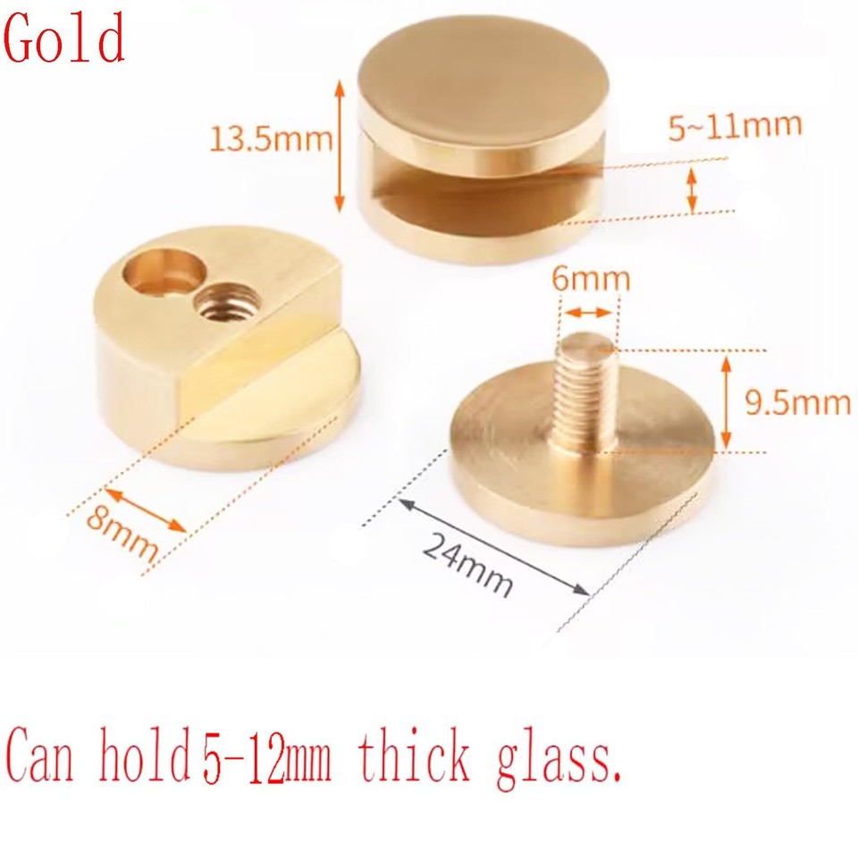 Mirror Clips Thickened Brass Mirror Floating Glass Clip - Round Wall ...