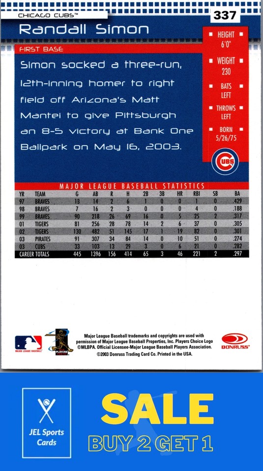 2004 Donruss #337 Randall Simon | eBay