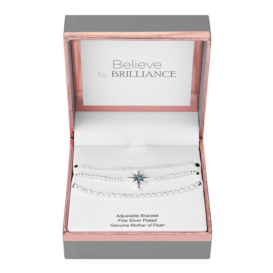 Silver Flash Plated CZ & Abalone Inlay Stone NorthStar Three Strand ...