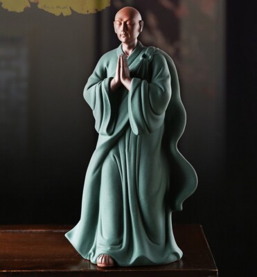 Chinese Porcelain Zi Sha Clay Monk Statue Figure Buddhism Office Zen ...