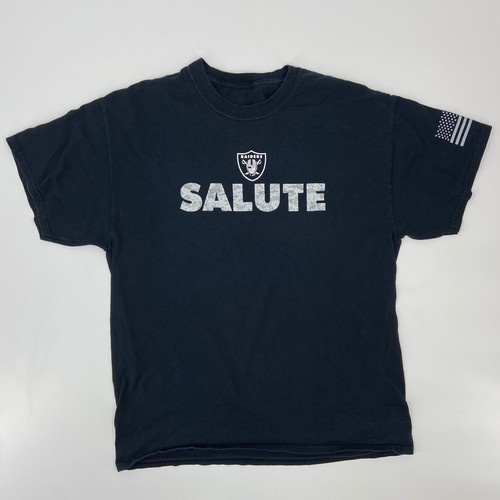 Oakland Raiders Shirt Mens Medium Black White Salute Spell Out Logo NFL ...