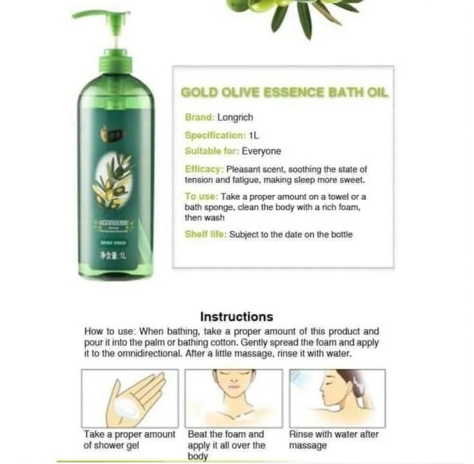 Longrich Bath Oil Golden Olive Scented Bath Oil Cleansing/Moisturizing ...