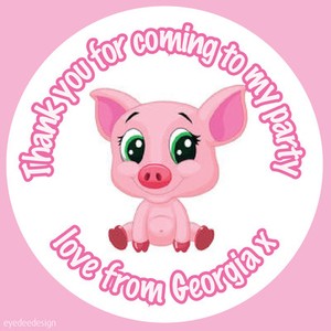 Personalised Cute Pink Farm Pig Kids Birthday Stickers Party Thank You ...