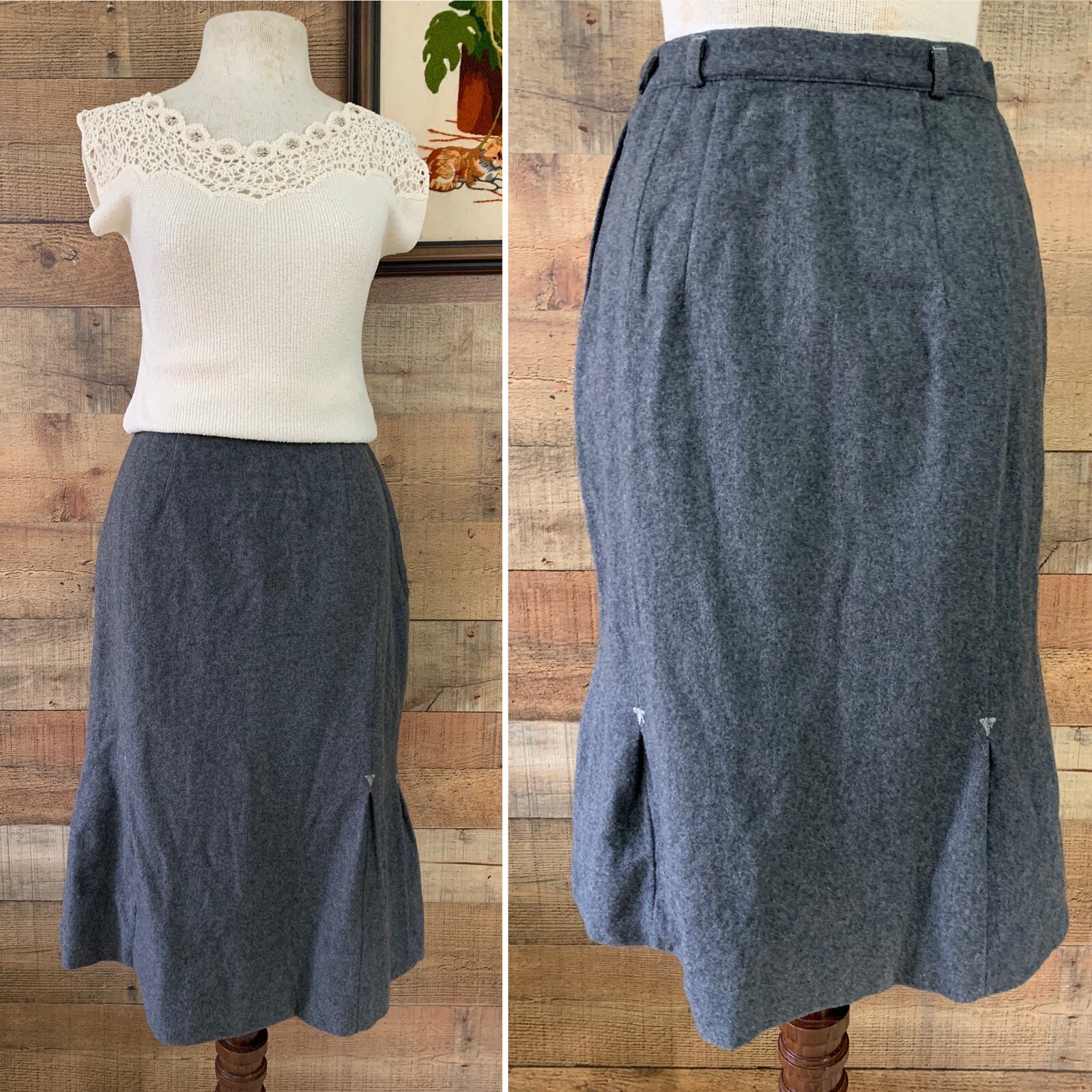 Vintage 1950’s Wool Arrow Details Wiggle Flare Bottom… - Gem