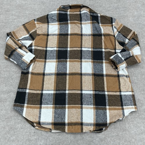 SHEIN Brown Black Plaid Flannel Shacket Button Front Women’s Plus Size ...