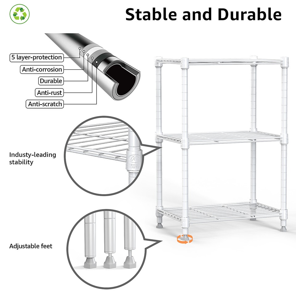 3 Tier Shelf Storage Wire Shelving Unit Kitchen Garage House Rack ...