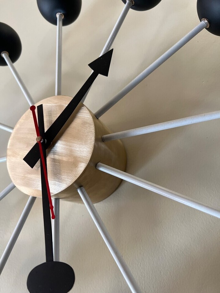 1950's Large Vitra Ball Wall Clock Black & Brushed Brass Metal 18'' in ...