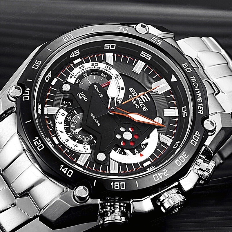 NEW Casio Edifice Men's EF-550D-1AV Black Dial Silver Bracelet Silver ...