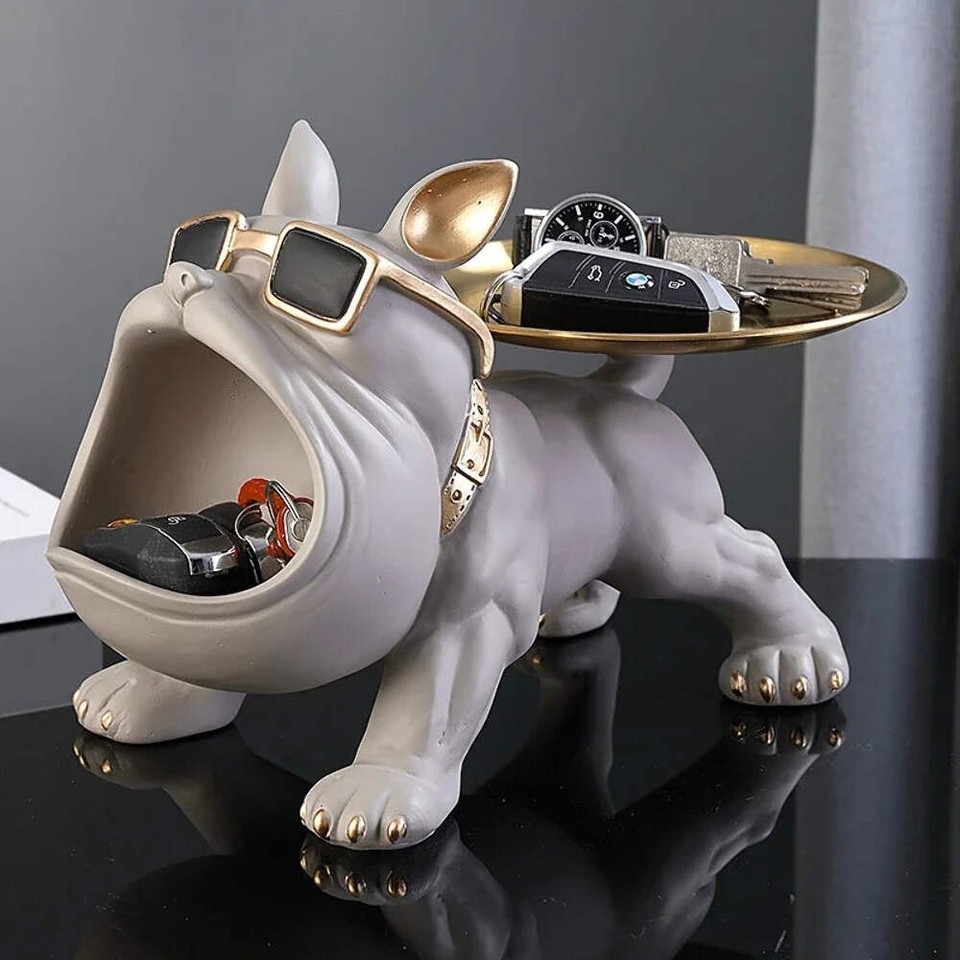 Bulldog Statue Storage Box Resin Dog Figurine Key Candy Holder Home ...
