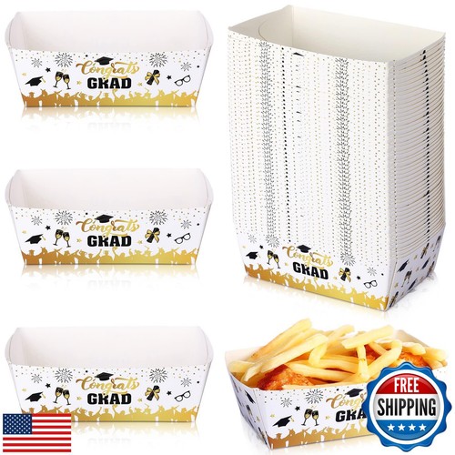 Chuangdi 50 Pcs Graduation Snack Trays Disposable Food Holder Congrats ...