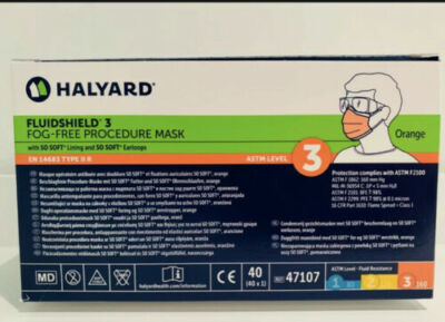 400 Halyard ASTM 47107 FluidShield Level 3 Orange Procedure Face Masks ...