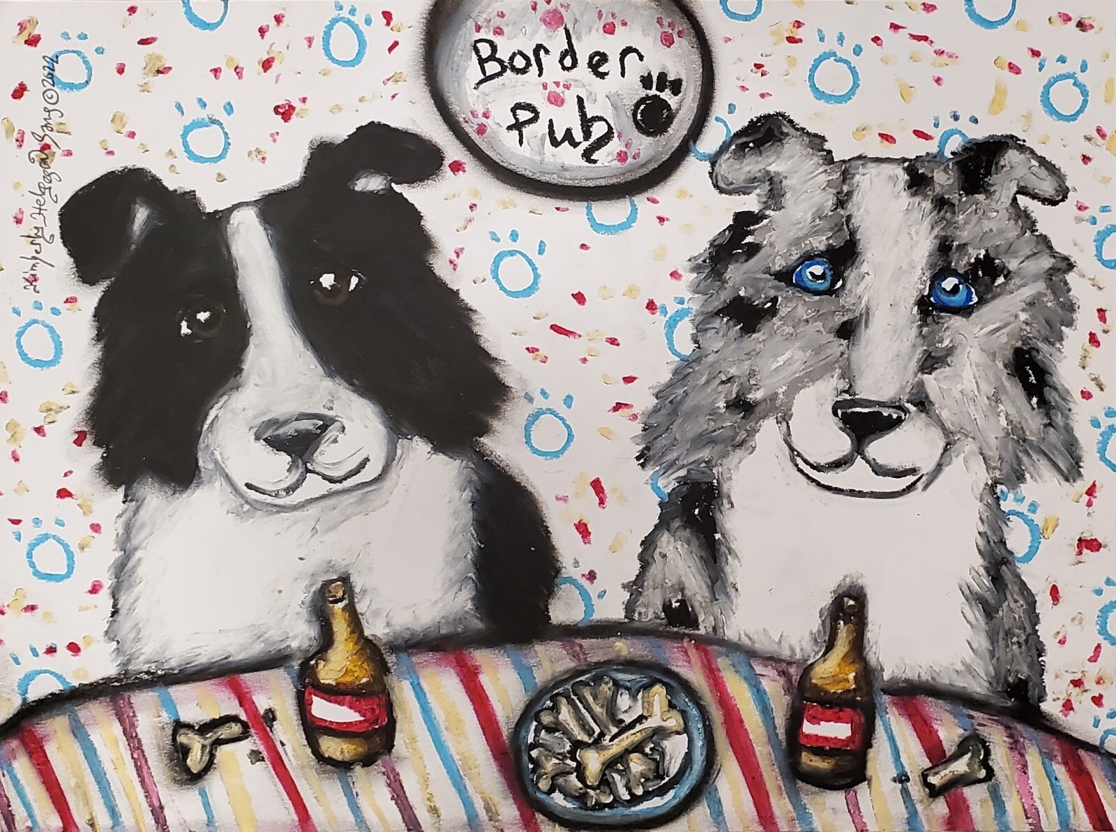 Border Collie at the Pub Original 9 x 12 Pastel Painting Dog Pop Art by ...