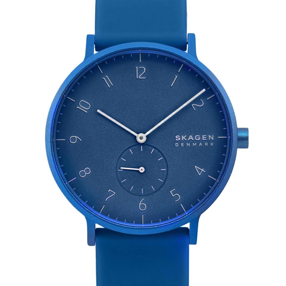 Skagen Aaren Kulor 41mm Aluminum Marine Blue Dial Silicone Quartz Watch ...