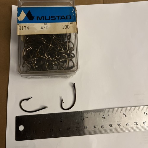 100 Vintage Mustad Fish Hooks 4/0 New Made In Norway 9174 | eBay
