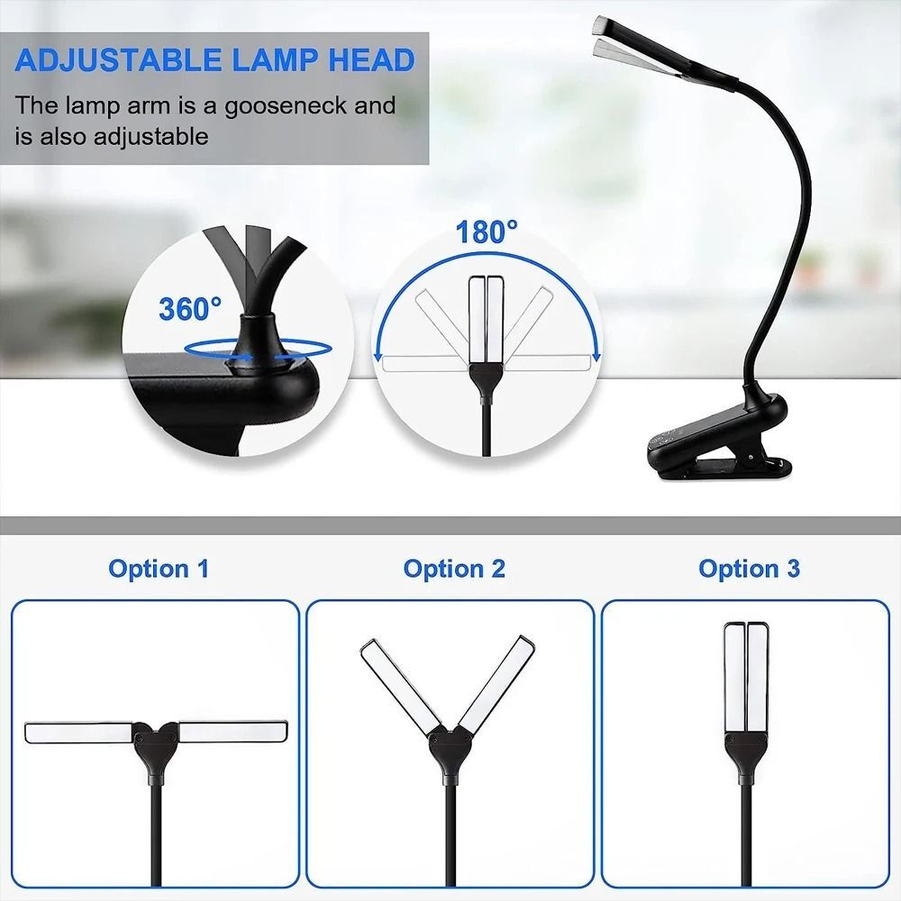 Double Head Clip On Book Light Rechargeable LED Lights Reading Lamp ...