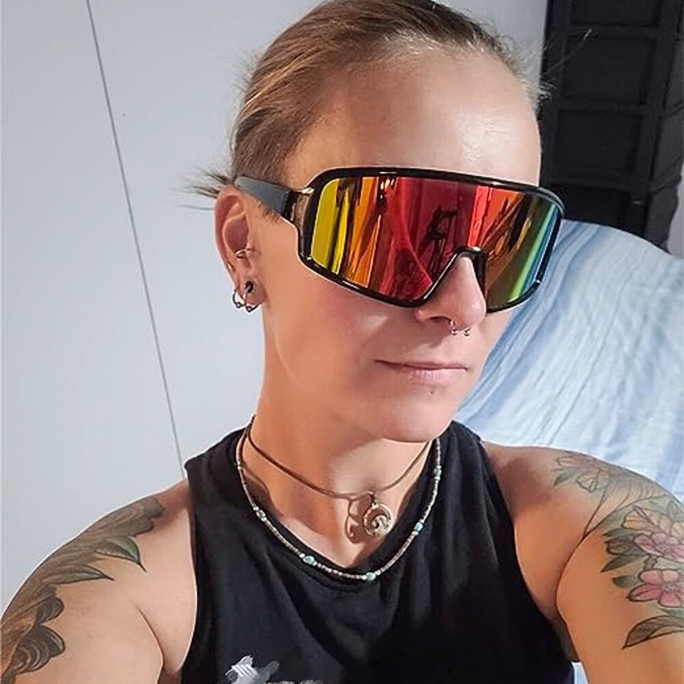 Reflective Shield Men Women's Cycling Sports Rainbow Color Black 80s ...