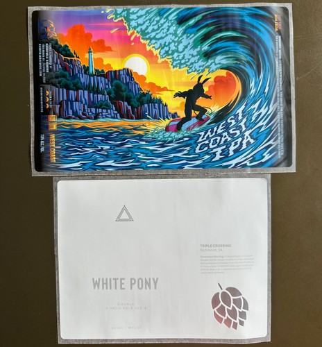 Two (2) VIRGINIA Craft Beer Labels ~ BUNNYMAN Brewing, TRIPLE CROSSING ...