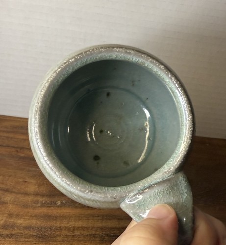 Hand Made Artisan Signed “DW” Mug Greenish With Slight Blue 3.5”x5” | eBay