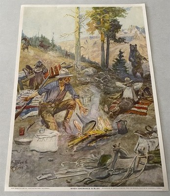 Vintage 1940's-50's Western Print Cowboy Campfire Grizzly Charles ...