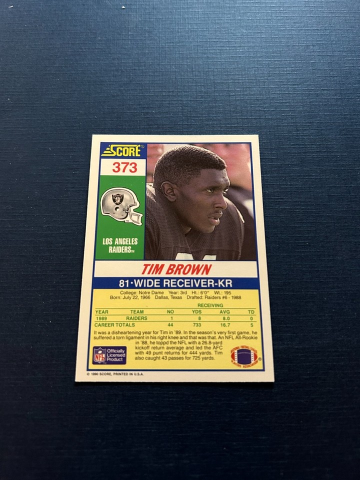 1990 Score Football Tim Brown #373 HOF Set Break NM-MT | eBay