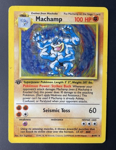 1st Edition Machamp 8/102 Base Set Holo Rare Vintage 1999 Pokemon Card ...