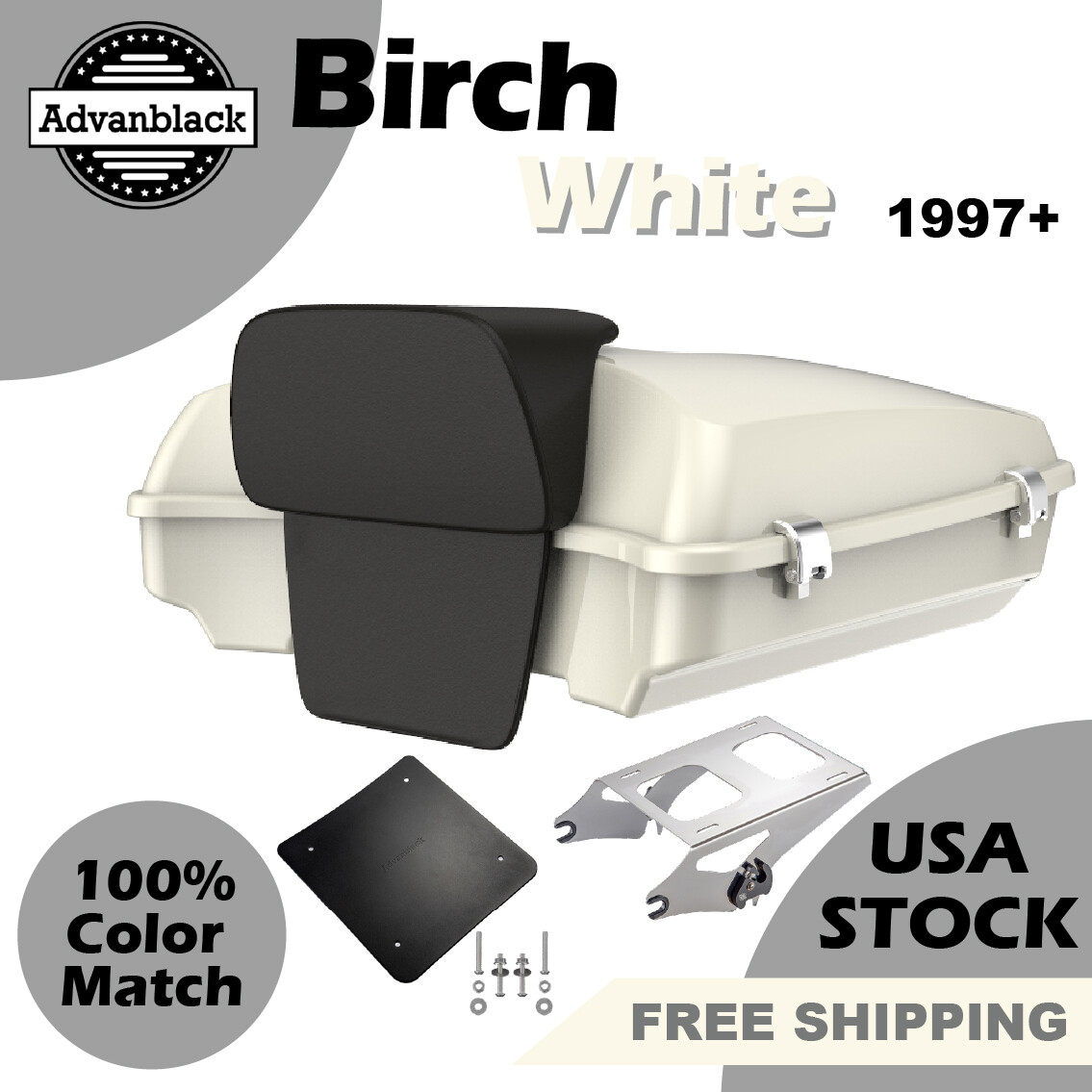 Birch White Razor Tour Pak Pack Trunk Fits Harley Touring FLHR FLHXS ...