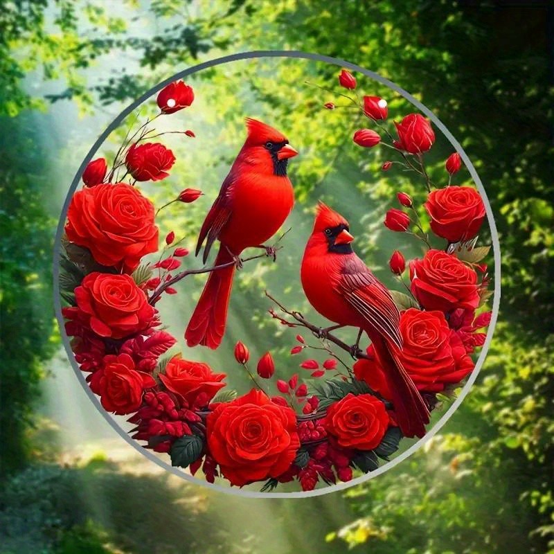 Vintage Acrylic Cardinal Rose Light Catcher Hanging Window Art Gift ...