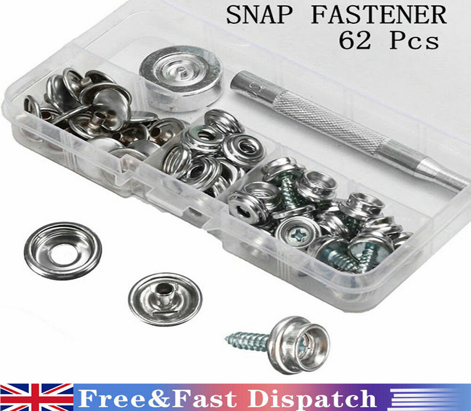 62x 15mm Boat Cover Press Stud Snap Fasteners Screw Kit Canvas Canopy ...