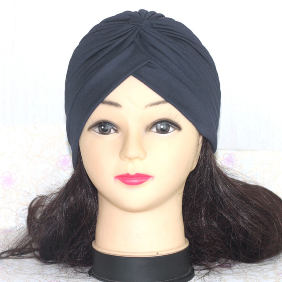 Plain Stretchy Ladies Chemo Turban Indian Cloche Trendy Fashion Pleated ...