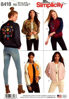 Simplicity Sewing Pattern 8418 Womens Bomber Jacket Sewing Pattern Size ...