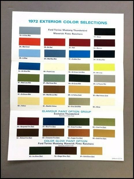 1972 Ford Car Color paint Guide Brochure Mustang Thunderbird LTD Pinto ...
