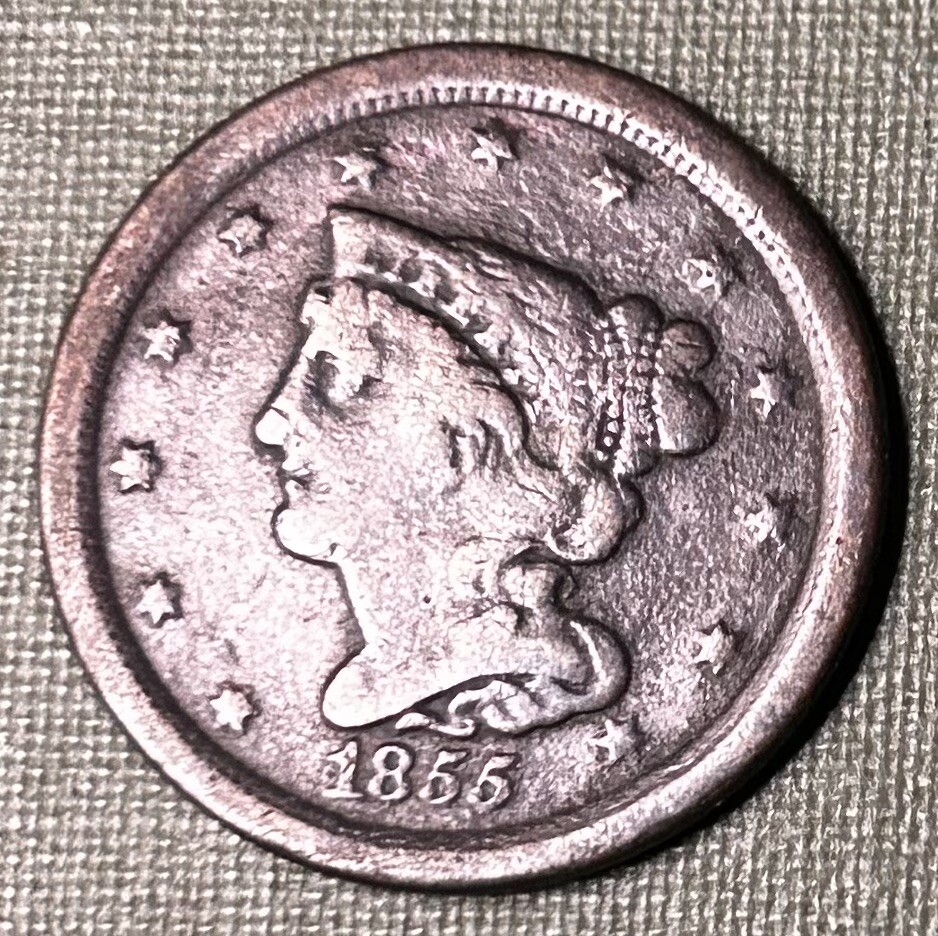 1855 Braided Hair Copper Half Cent 1/2C As Pictured - Free Shipping | eBay