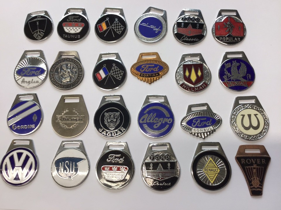 24 Vintage Car Key Fobs Jaguar ,fords etc Vitreous Enamel On Chrome ...