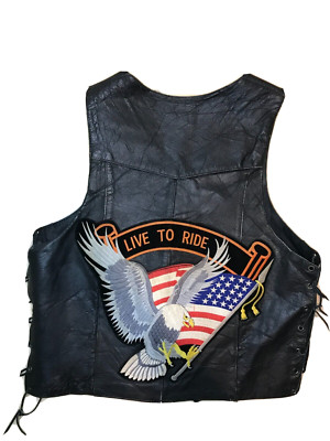 VINTAGE VTG Leather Biker Vest Patches 46 Large Back Patch Punk Rock ...
