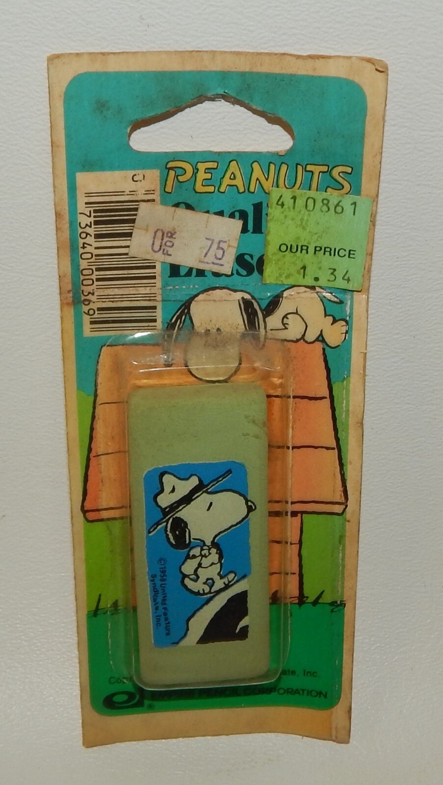 Vintage NOS Empire Pencil Co. Peanuts Snoopy Eraser in Original Package ...