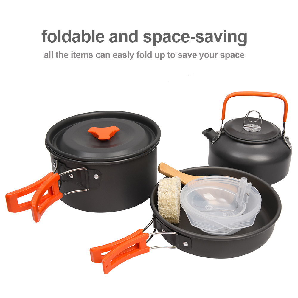 Outdoor Camping Cookware Set Hiking Cooking Portable Bowl Pot Pan ...