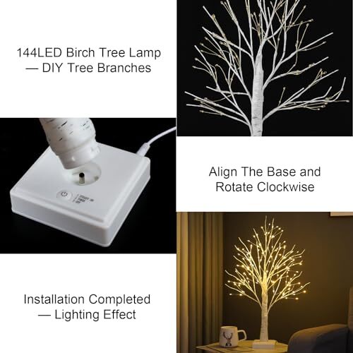 144 LED Artificial Tree Lamp with Timer, DIY 144 LED Birch Tree Warm ...